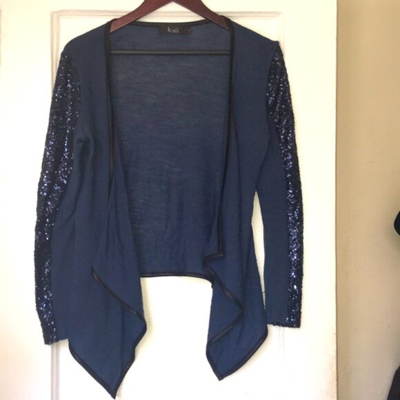 Vintage | Sweaters | Euc Sequined Navy Waterfall Cardigan | Poshmark